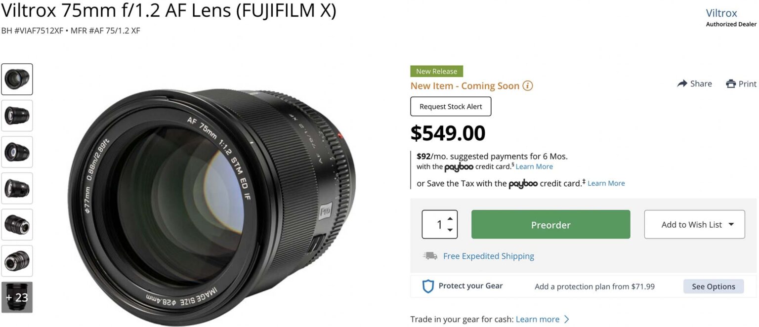 Viltrox AF 75mm f/1.2 Pro Now Available Through B&H Photo - Fuji Addict