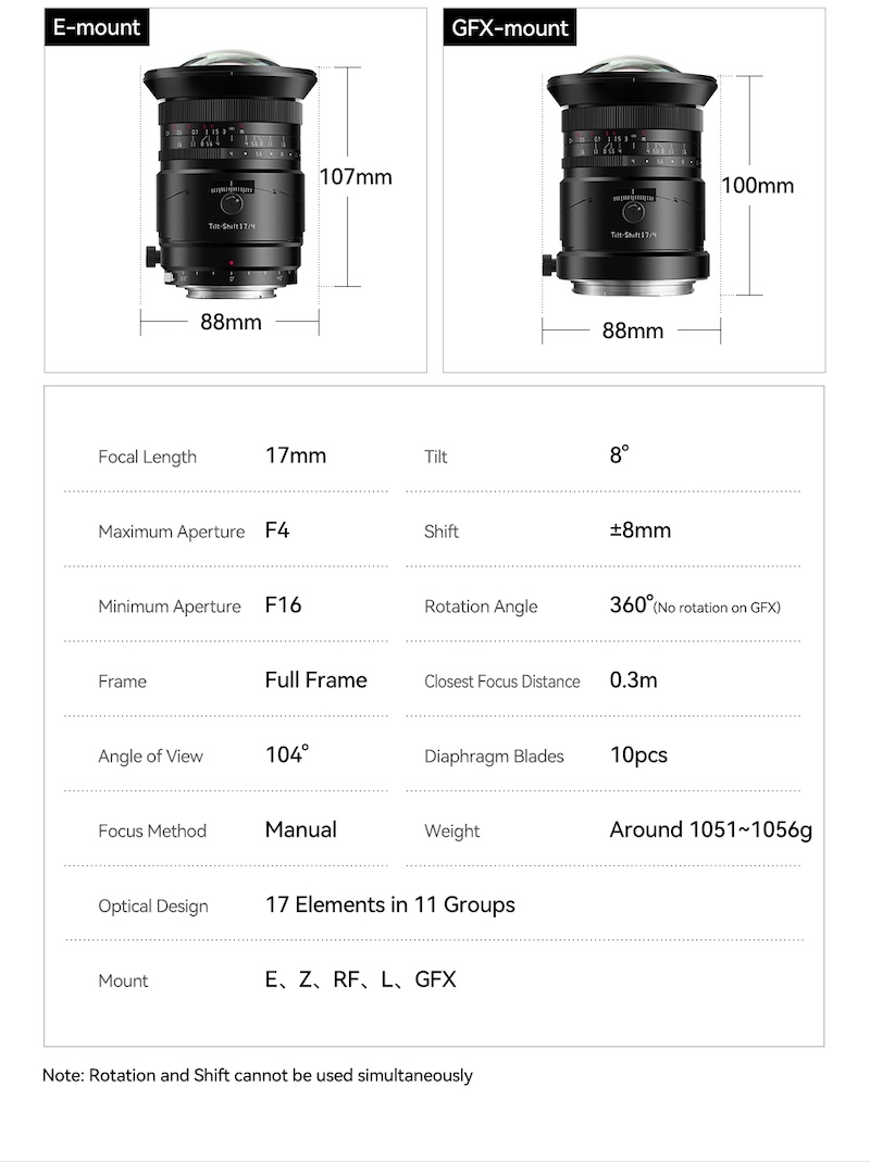 TTArtisan 17mm F4 ASPH. Tilt-Shift GFX Announced - Fuji Addict